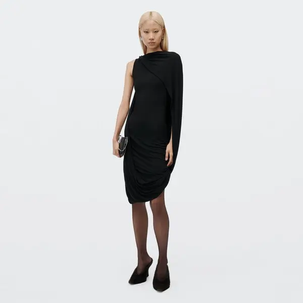 Alexander Wang Asymmetric Draped Midi Dress - Black