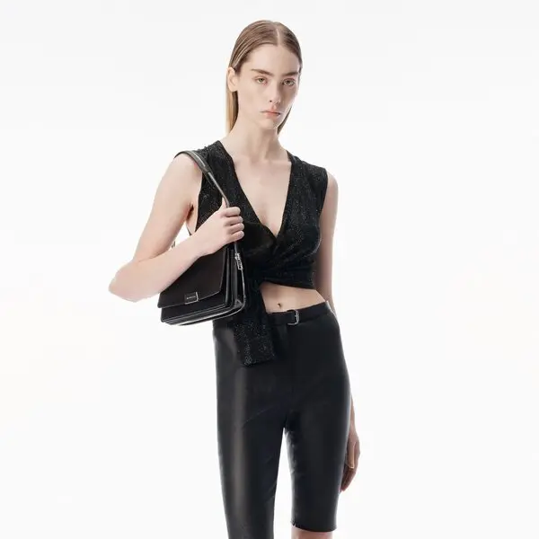 Alexander Wang Crystal Hotfix Deep V-neck Knotted Tank - Black