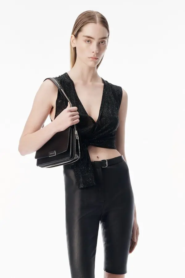 Alexander Wang Crystal Hotfix Deep V-neck Knotted Tank