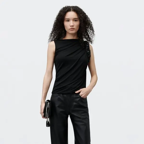 Alexander Wang Crystal Twist Sleeveless Top - Black