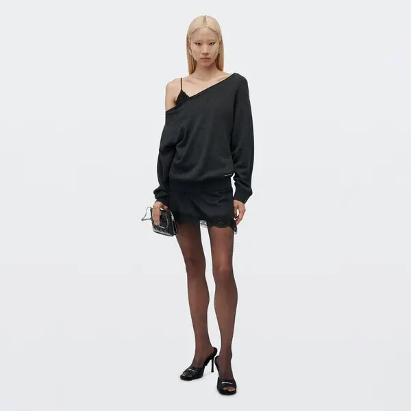 Alexander Wang Off-the-shoulder Layered Sweater Dress - Charcoal