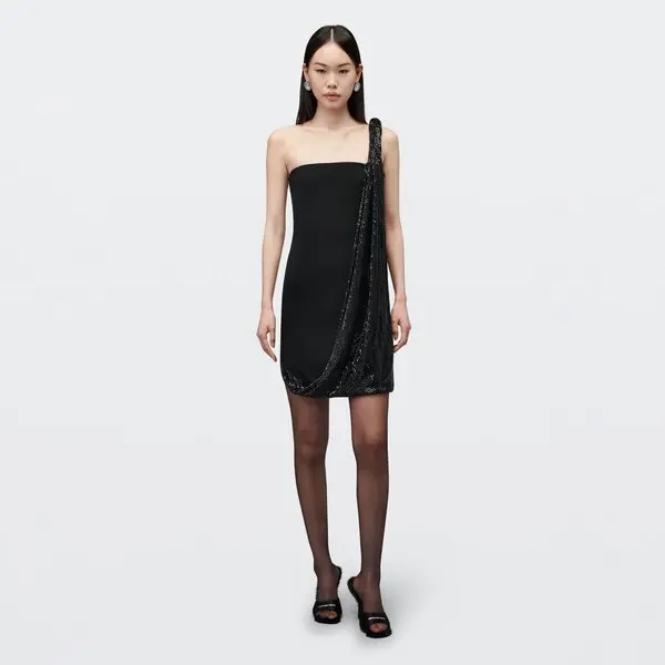 Alexander Wang Crystal Twist Asymmetric Strapless Dress - Black