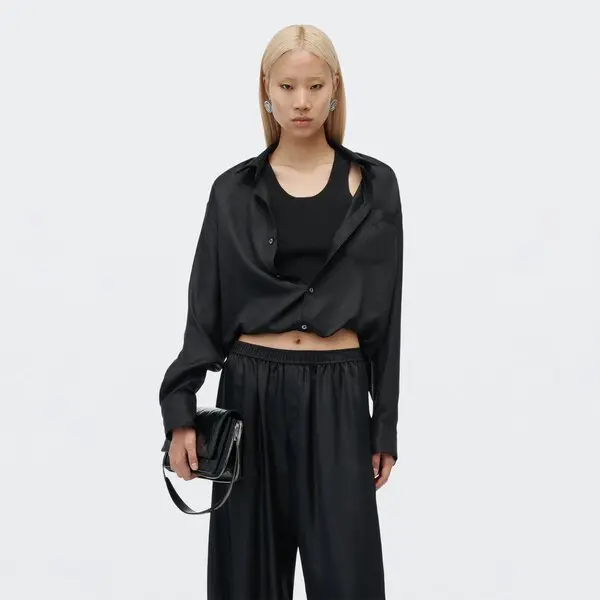 Alexander Wang Silk Layered Cami Shirt Top - Black