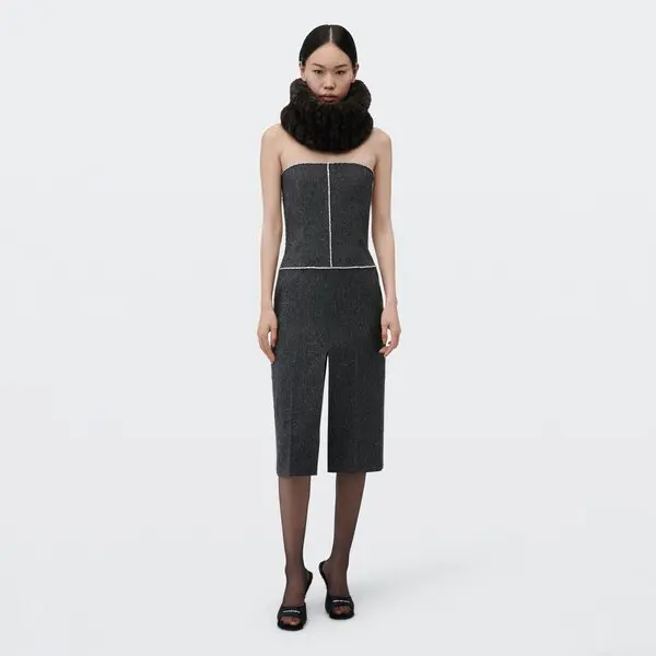 Alexander Wang Tweed Strapless Dress With Crystal Trim - Charcoal