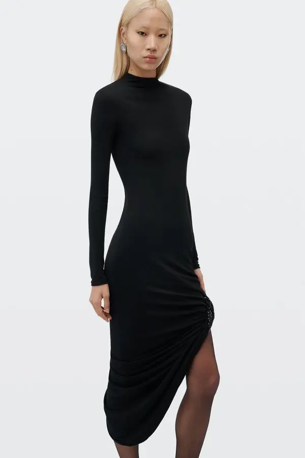 Alexander Wang Twisted Drape Hem Long Sleeve Dress