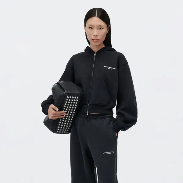 Alexander Wang Logo Print Zip-up Hoodie - Washed Black