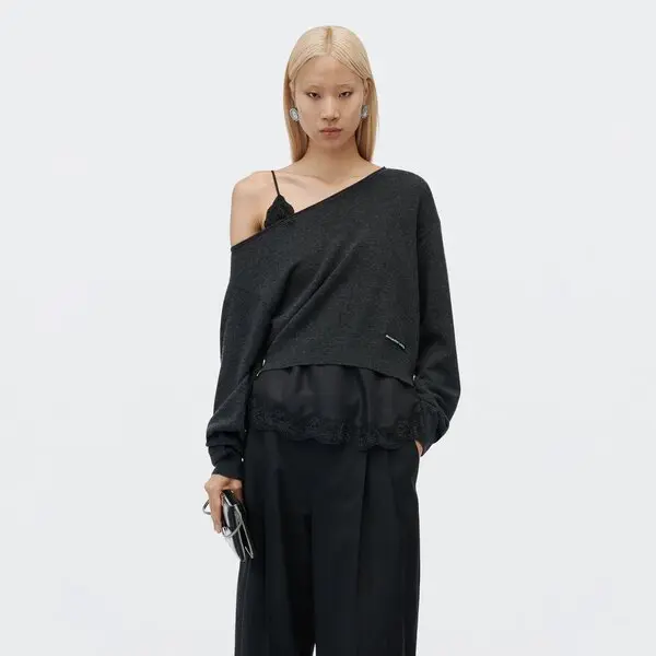 Alexander Wang Off-shoulder Layered Sweater - Charcoal
