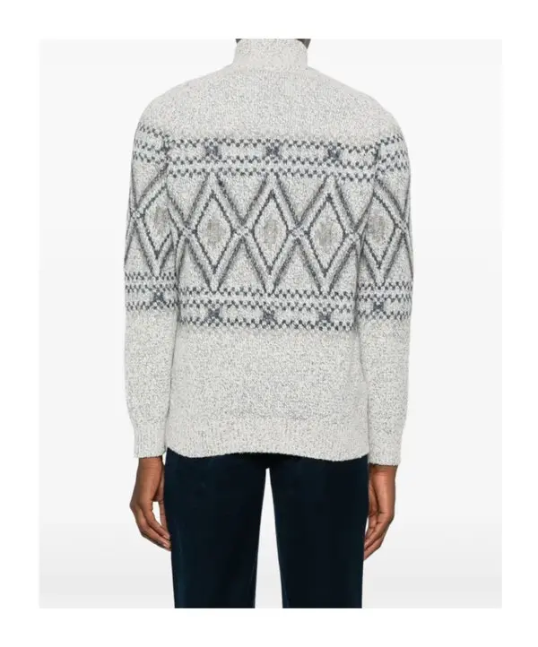 Brunello Cucinelli Patterned Intarsia Cardigan With Zip Closure