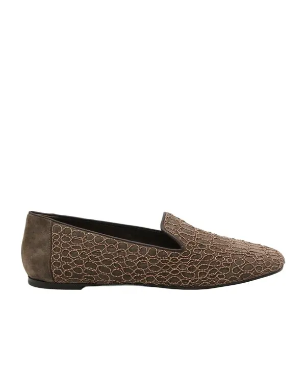 Brunello Cucinelli Embellished Round Toe Slip-on Flats