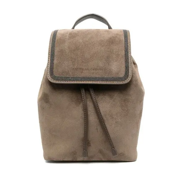Brunello Cucinelli Crystal-embellished Leather Backpack - Brown
