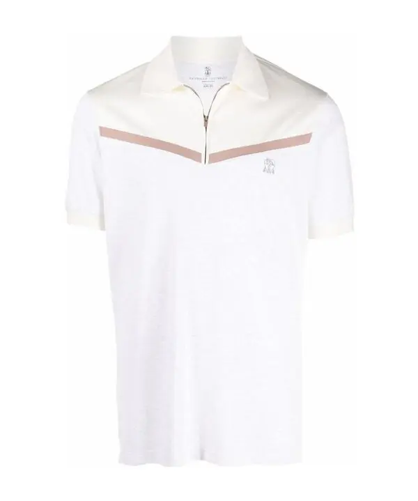 Brunello Cucinelli Embroidered-logo Polo Shirt - White