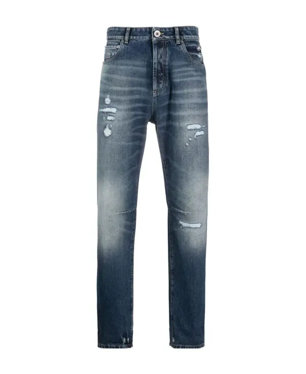 Brunello Cucinelli Logo-patch Cotton Straight-leg Jeans - Blue