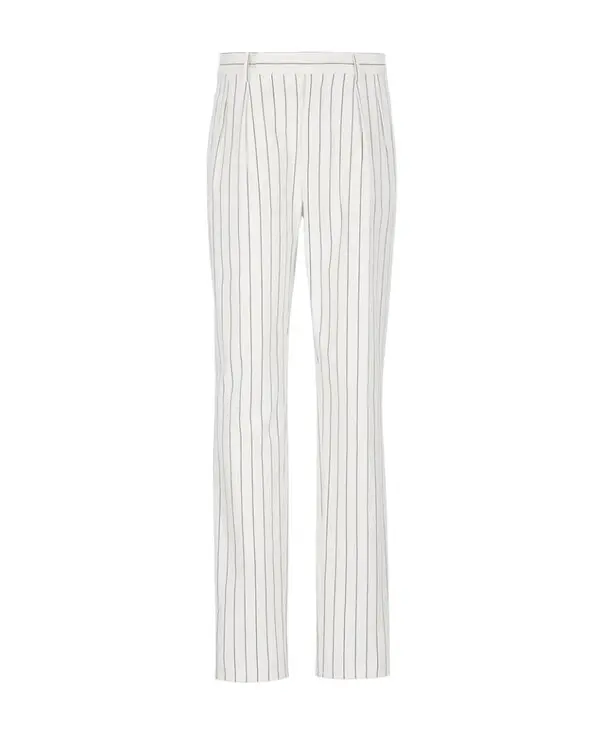 Brunello Cucinelli Pinstriped Straight Leg Trousers - White