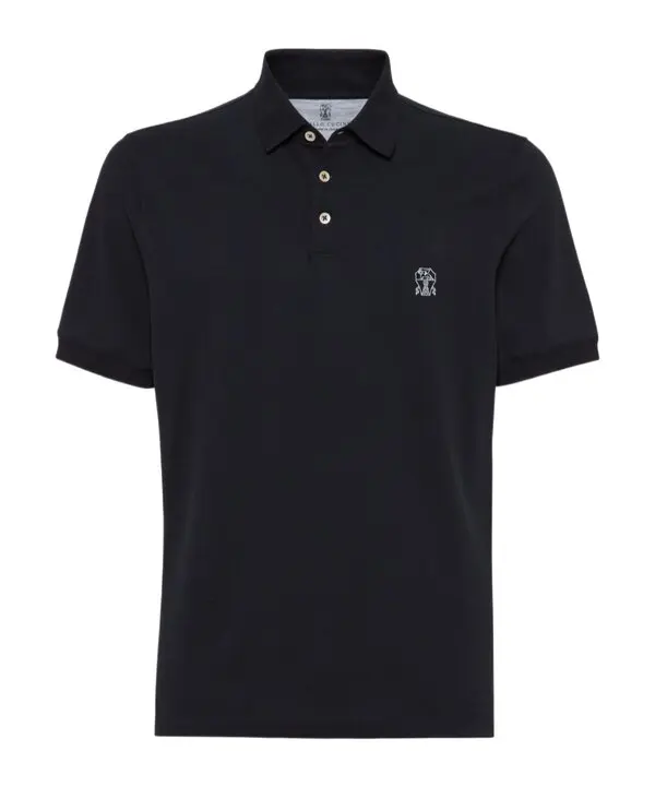 Brunello Cucinelli Logo Printed Short Sleeved Polo Shirt - Black