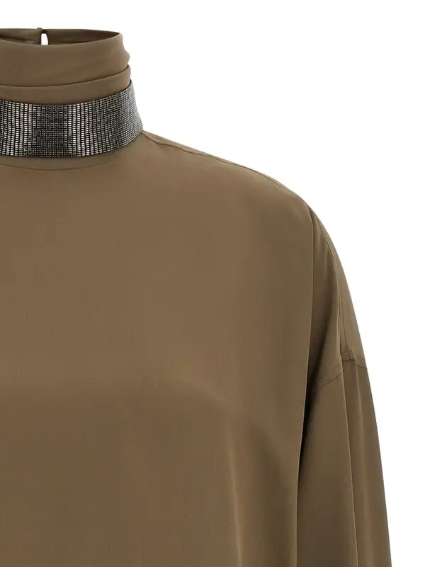 Brunello Cucinelli Embellished High Neck Top