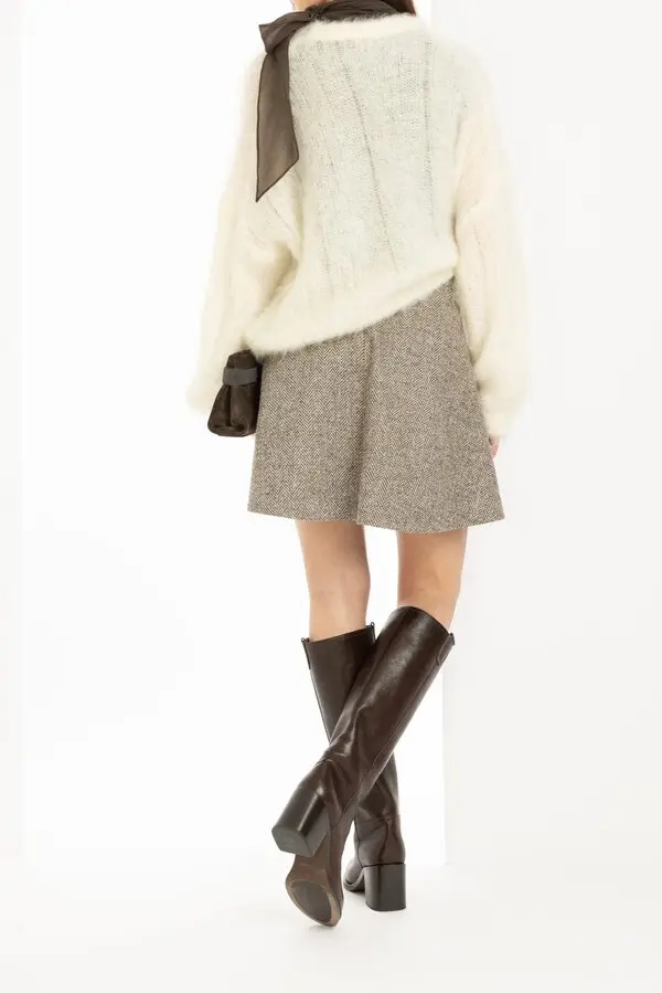 Brunello Cucinelli Herringbone Flared Mini Skirt