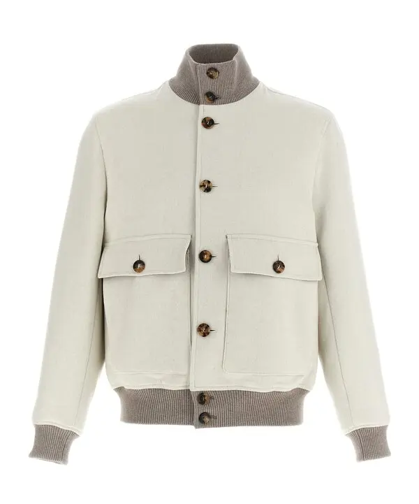 Brunello Cucinelli Flannel Double Cloth Bomber Jacket - Nude