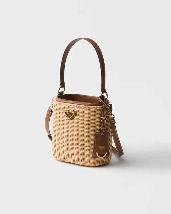 Prada Wicker And Leather Bucket Bag