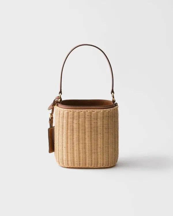 Prada Wicker And Leather Bucket Bag