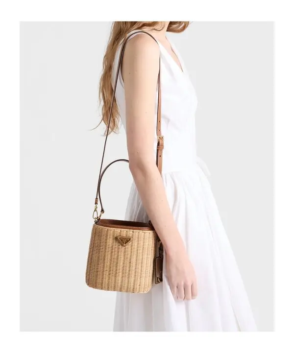 Prada Wicker And Leather Bucket Bag