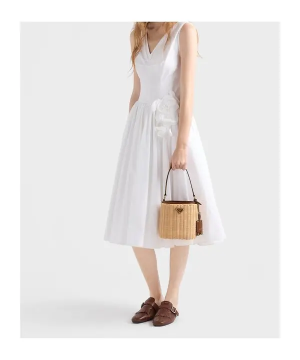 Prada Wicker And Leather Bucket Bag