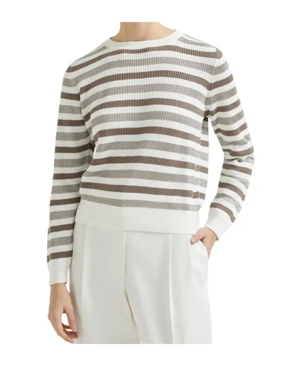 Brunello Cucinelli Striped Cotton Jumper - White