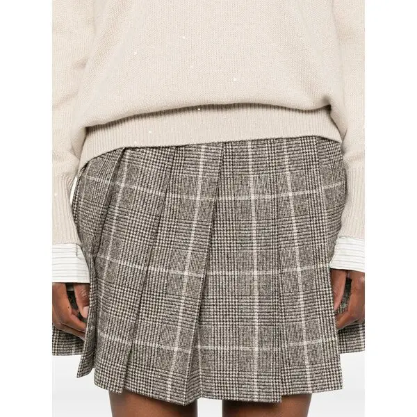 Brunello Cucinelli Pleated Check Midi Skirt