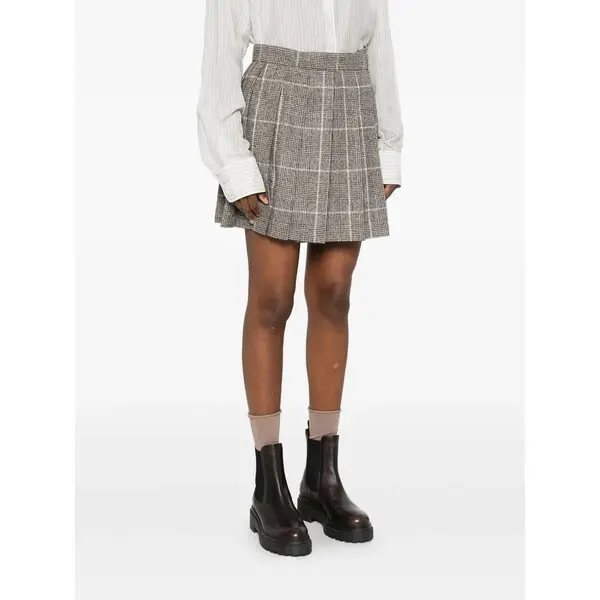 Brunello Cucinelli Pleated Check Midi Skirt