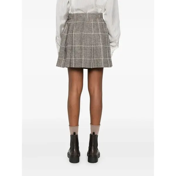 Brunello Cucinelli Pleated Check Midi Skirt