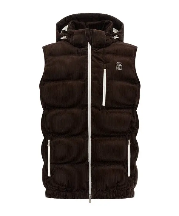 Brunello Cucinelli Logo Embroidered Corduroy Waistcoat - Brown