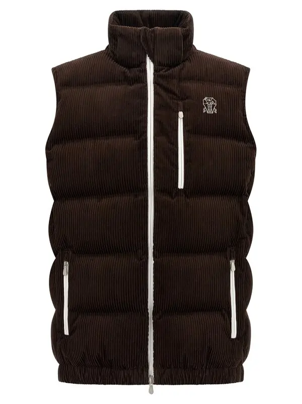 Brunello Cucinelli Logo Embroidered Corduroy Waistcoat