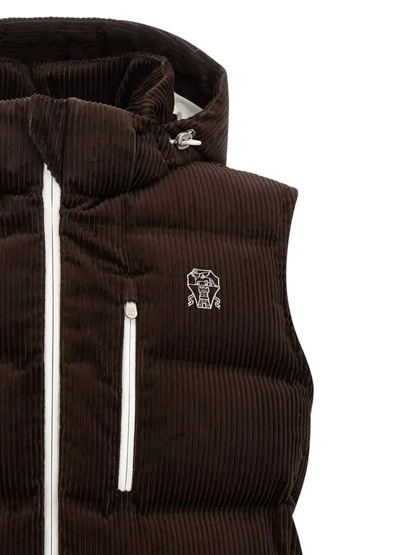Brunello Cucinelli Logo Embroidered Corduroy Waistcoat