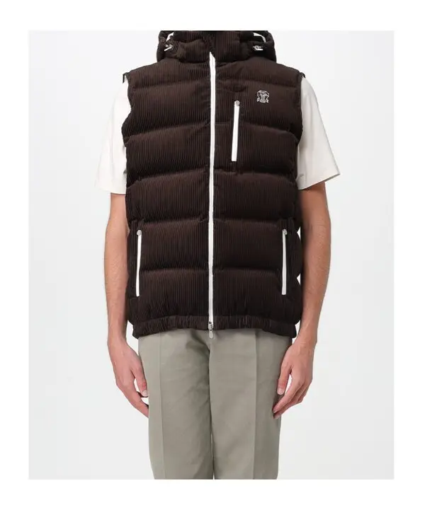 Brunello Cucinelli Embroidered Corduroy Puffer Vest