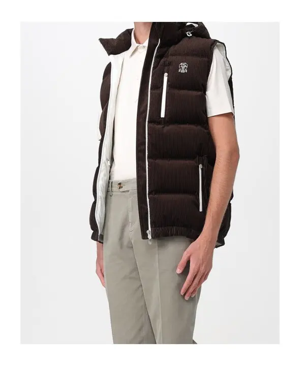 Brunello Cucinelli Embroidered Corduroy Puffer Vest
