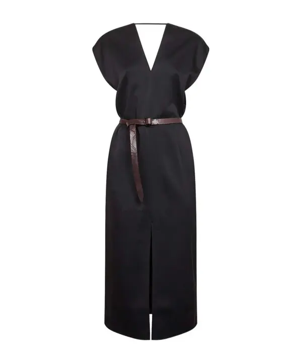 Brunello Cucinelli Belted V-neck Maxi Dress With Slit