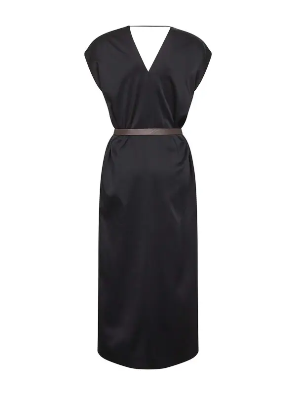 Brunello Cucinelli Belted V-neck Maxi Dress With Slit