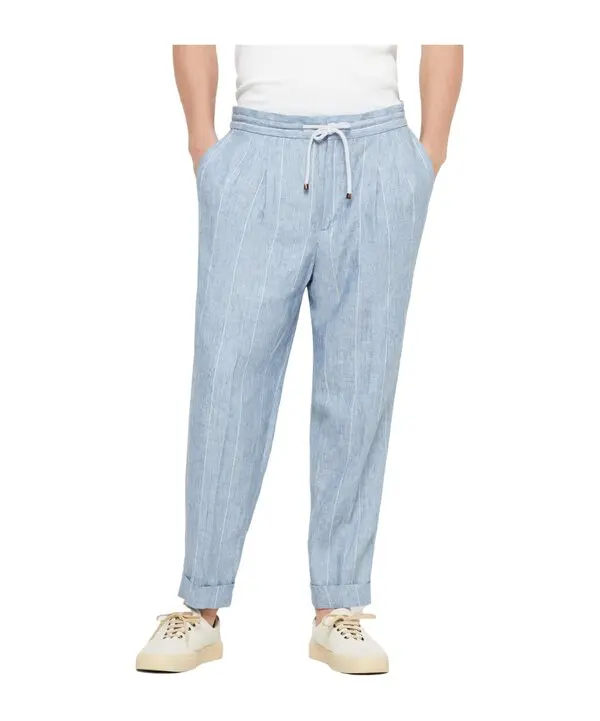 Brunello Cucinelli Tapered-leg Striped Linen Trousers - Blue