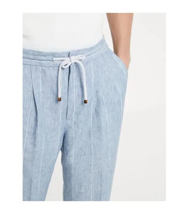 Brunello Cucinelli Tapered-leg Striped Linen Trousers