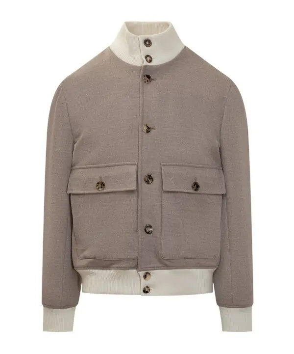 Brunello Cucinelli Flannel Double Cloth Bomber Jacket - Gray
