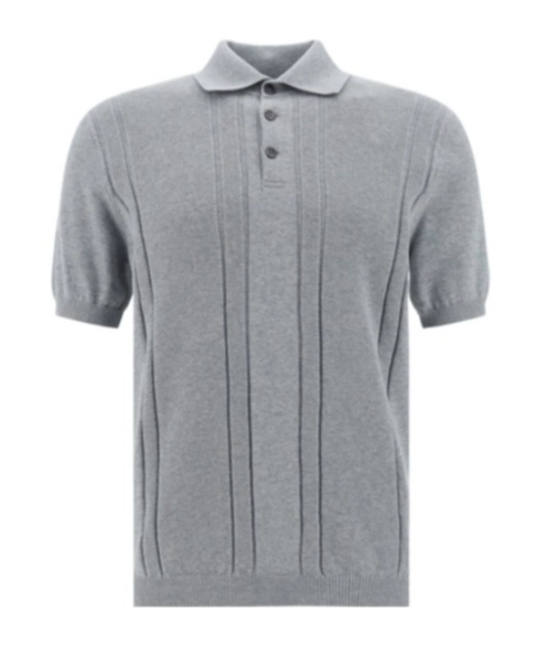 Brunello Cucinelli Short Sleeved Open-knitted Polo Shirt - Gray
