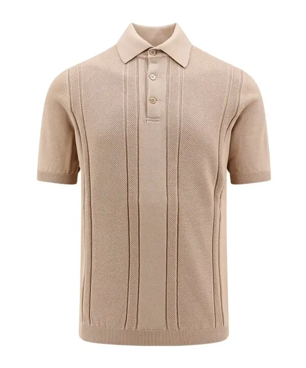 Brunello Cucinelli Short Sleeved Open-knitted Polo Shirt - Light Brown