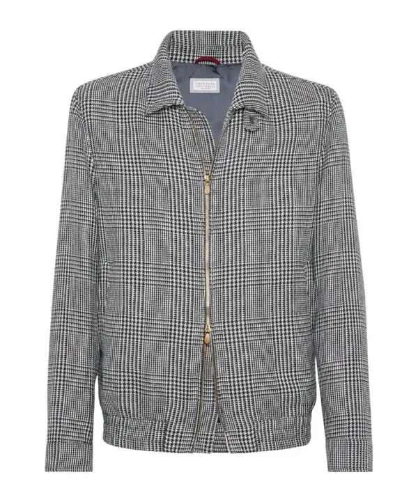 Brunello Cucinelli Puppytooth Pattern Zip-up Jacket - Gray