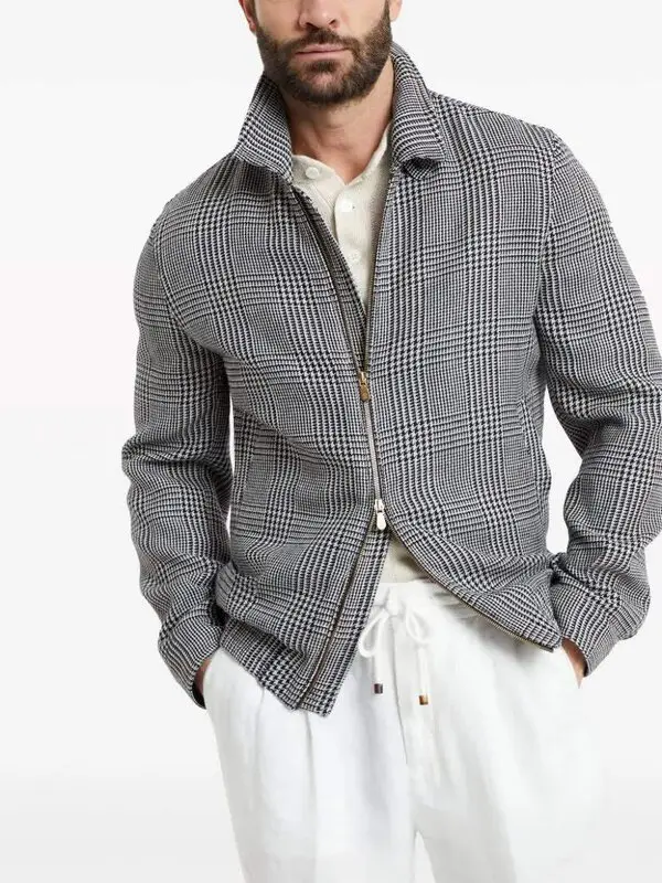 Brunello Cucinelli Puppytooth Pattern Zip-up Jacket