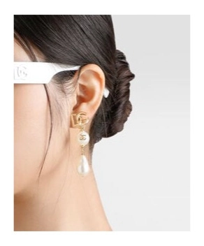 Dolce & Gabbana Dg Logo Drop Earrings With Faux Pearl And Teardrop Embellishment