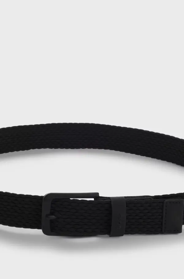 Hugo Boss Woven Belt With Leather Trims And Logo Detail