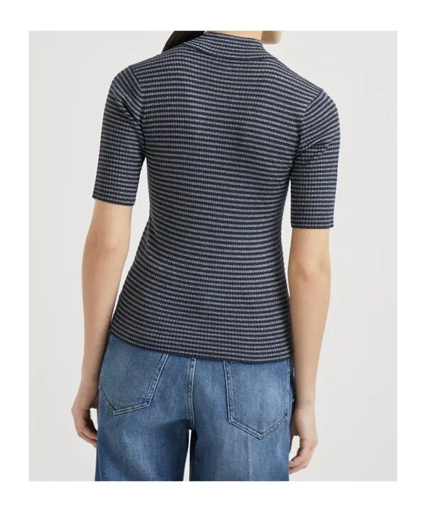 Brunello Cucinelli Striped High Neck Lightweight Sweater