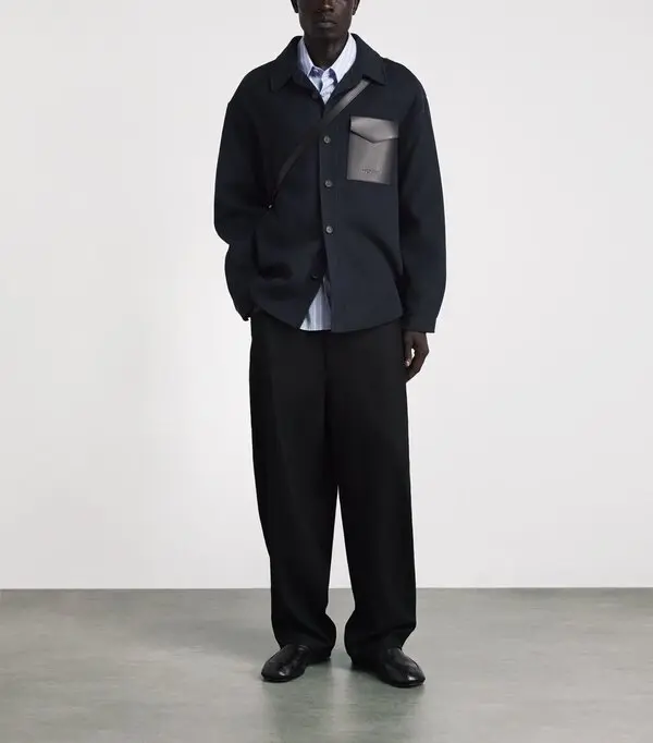 Mackage Wool Leather-trim Emmanuel Overshirt - Navy