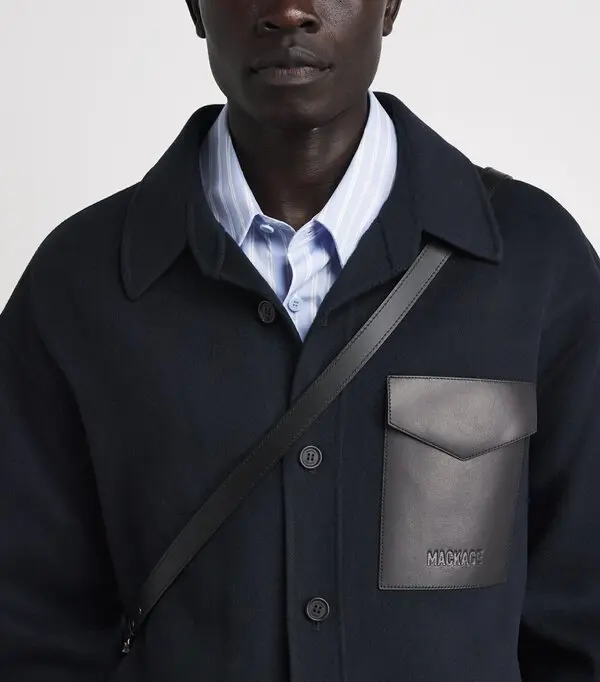 Mackage Wool Leather-trim Emmanuel Overshirt - Navy