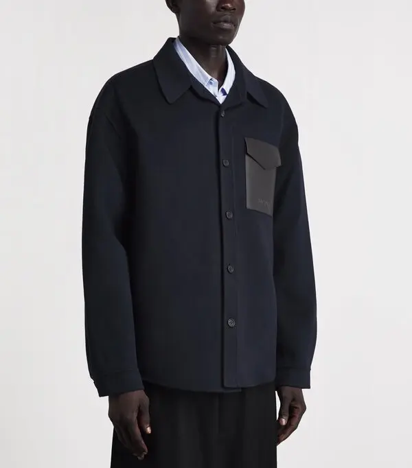 Mackage Wool Leather-trim Emmanuel Overshirt - Navy