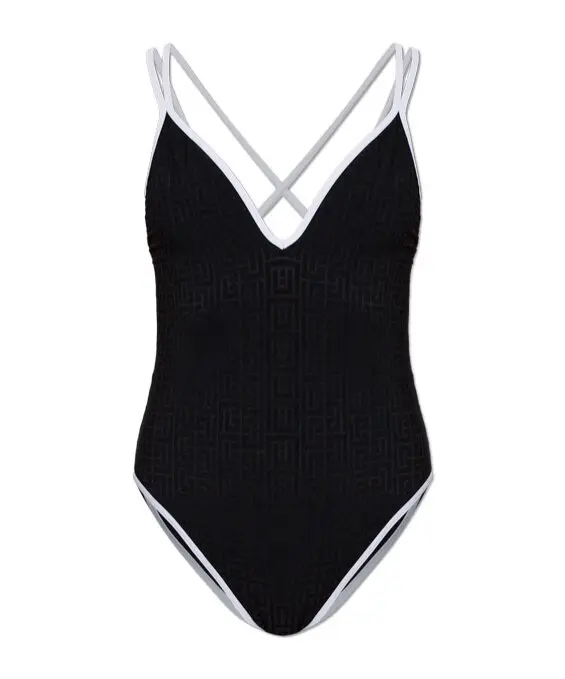 Balmain Deep V-neck One-piece Swimsuit - Black